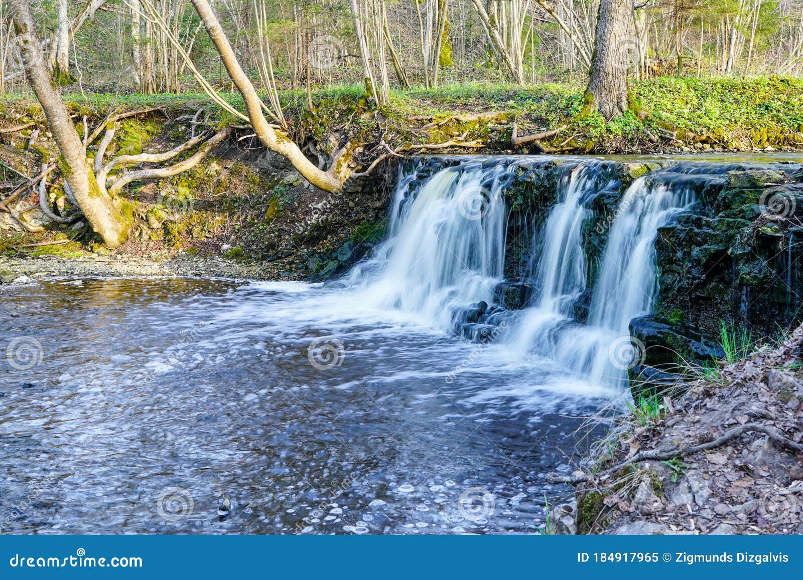 Beautiful View in Spring of a Waterfall in a Small River Stock Image ...