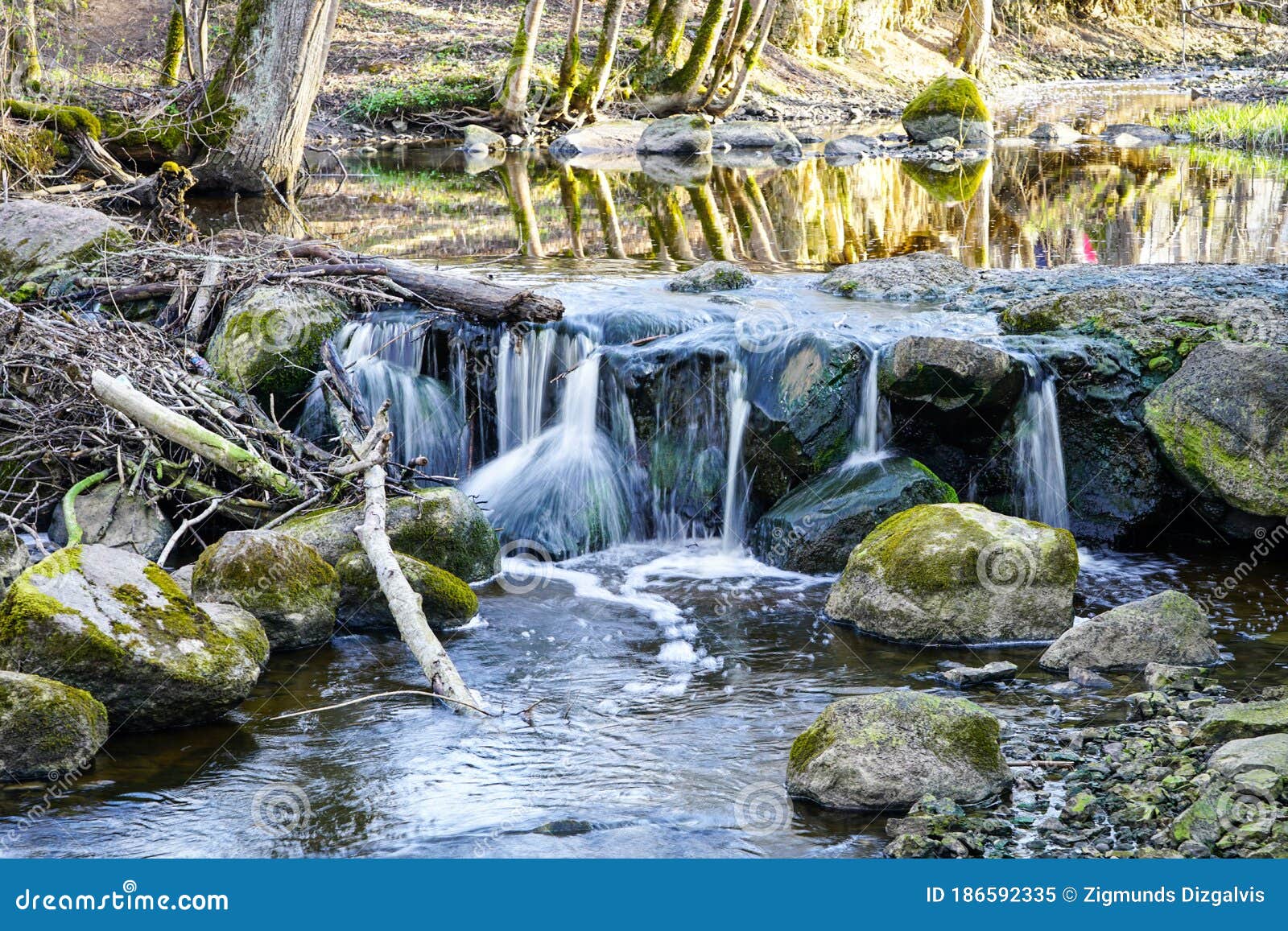 Beautiful View in Spring of a Waterfall in a Small River Stock Image ...