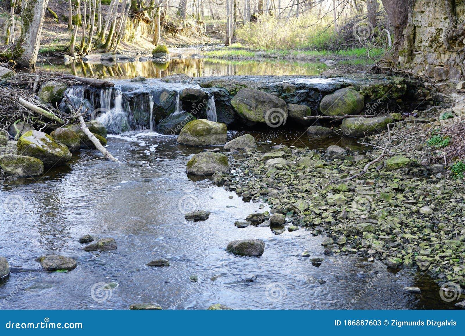 Beautiful View in Spring of a Waterfall in a Small River Stock Image ...