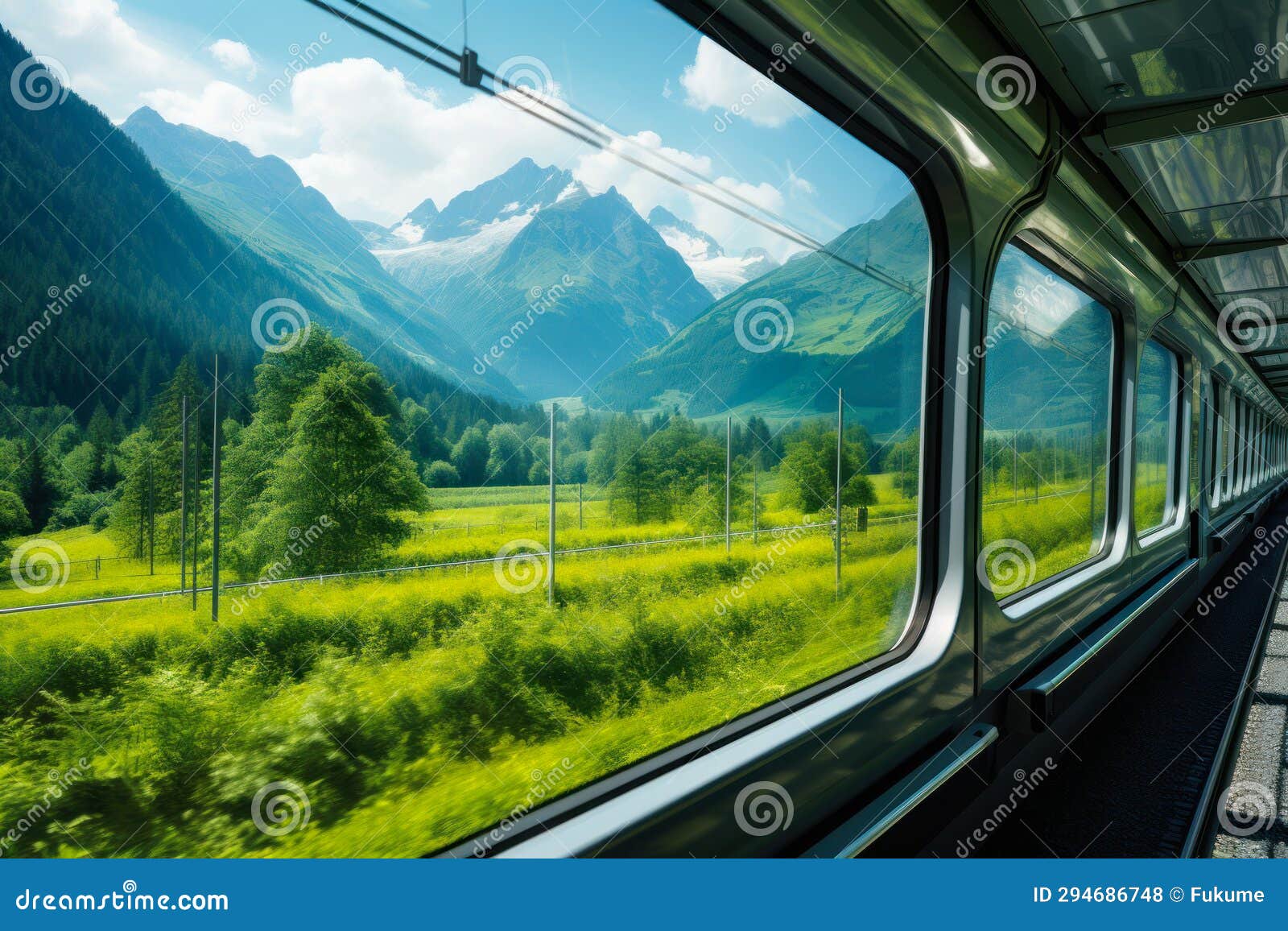 Beautiful View of Summer Mountains and Green Meadow from the Train ...