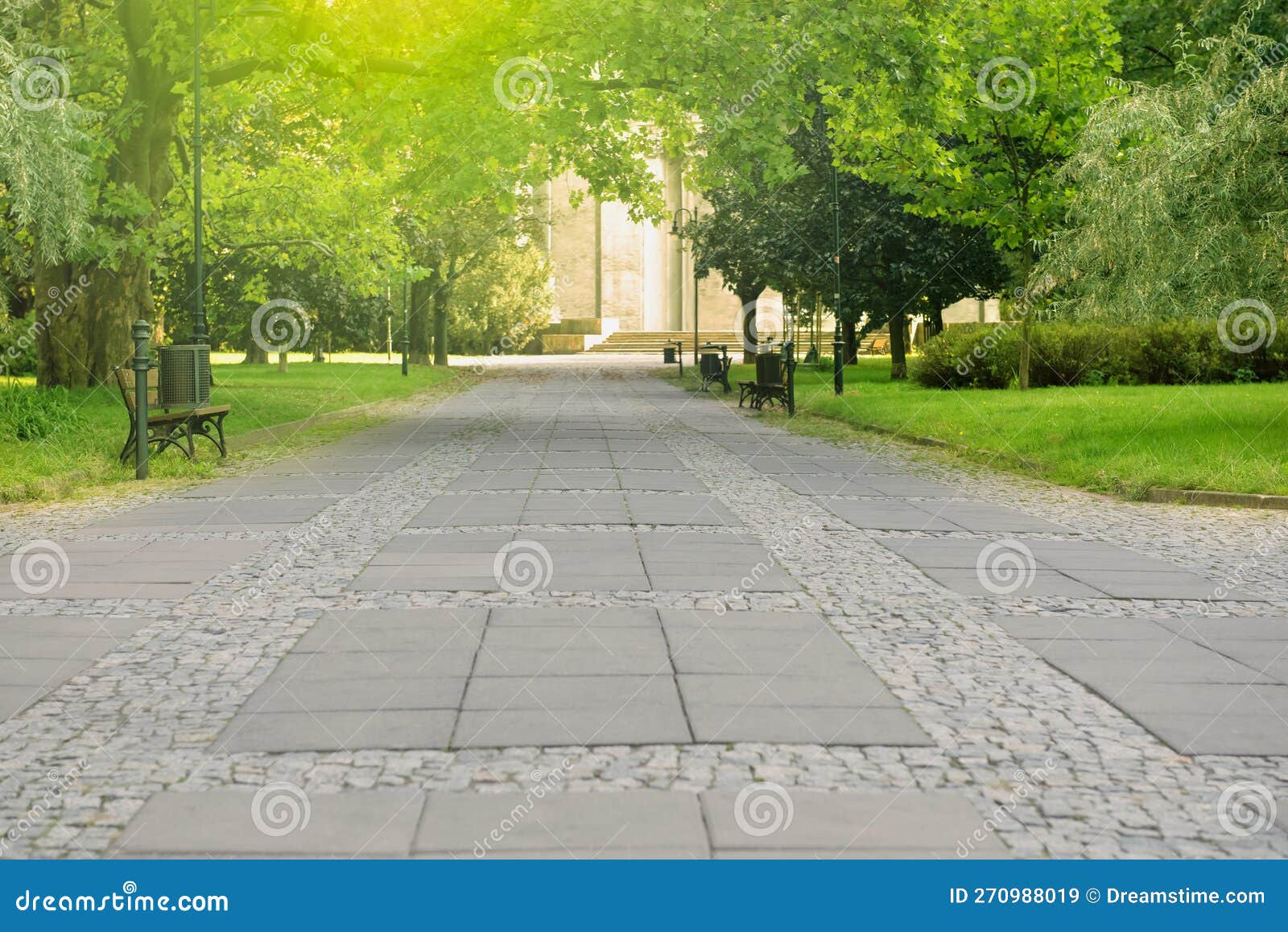 Beautiful View of Tiled Pavement in Park. Sidewalk Covering Stock Image ...