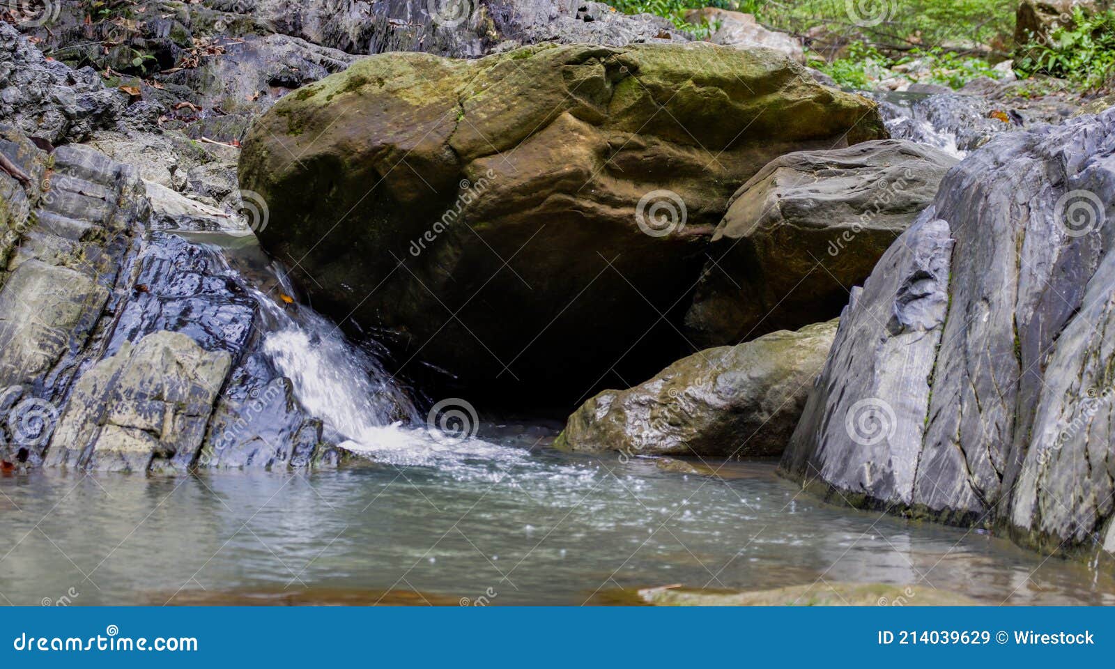 Beautiful View of a Waterfall Flowing Over Huge Rocks Stock Image ...