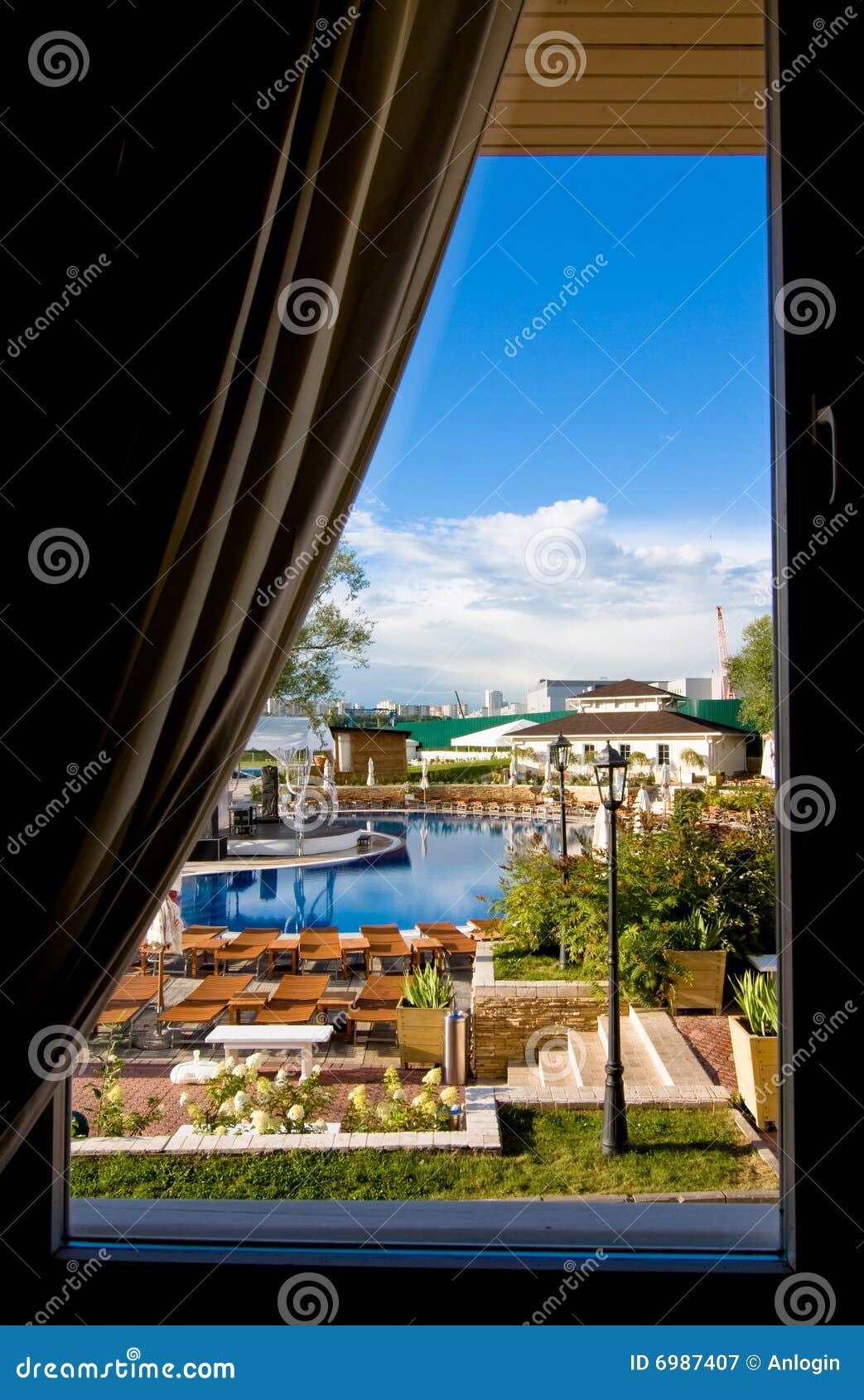 Beautiful View from the Window on Swimming Pool Stock Image - Image of ...