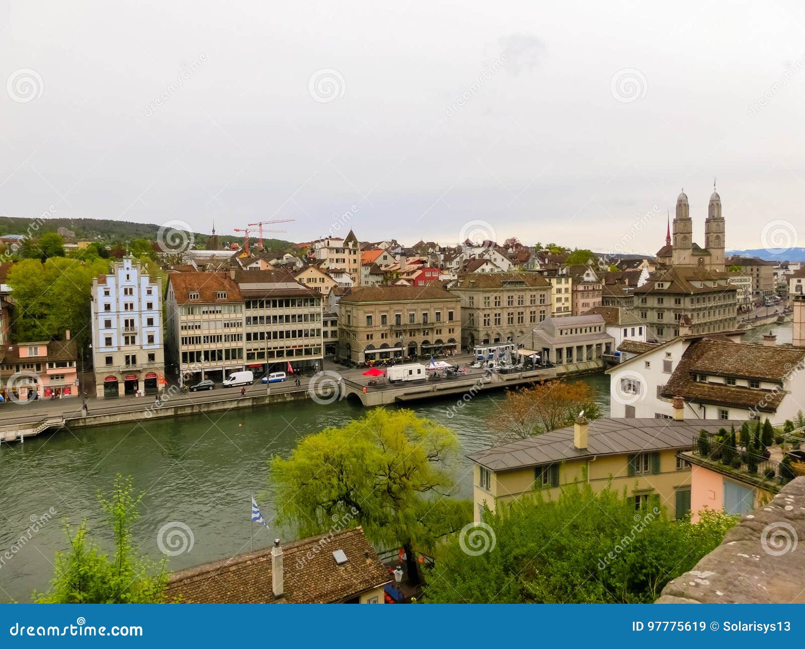 Beautiful View of Zurich and River Limmat, Switzerland Editorial Stock ...
