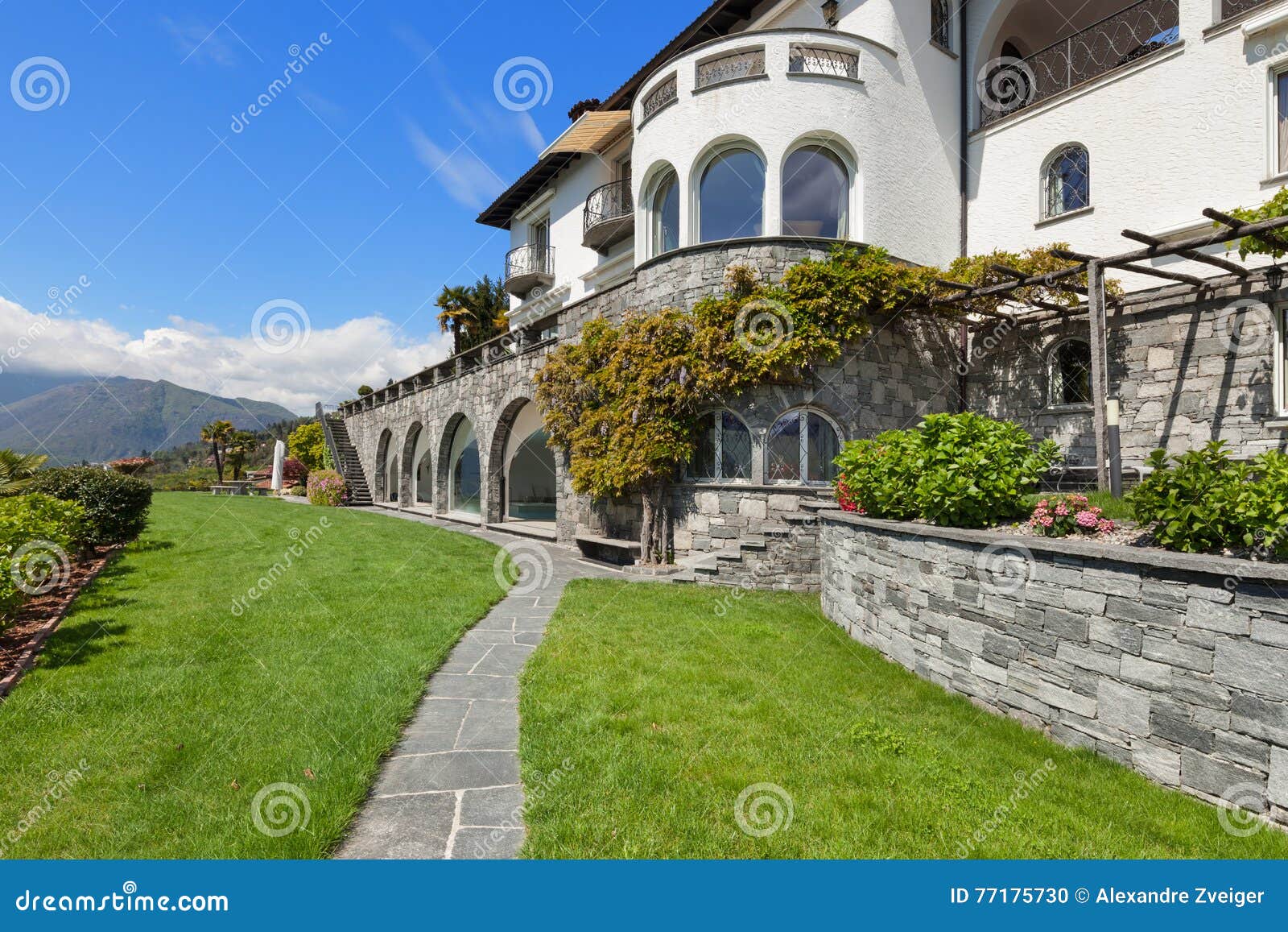 Beautiful Villa with Green Garden Stock Photo - Image of design, grass ...