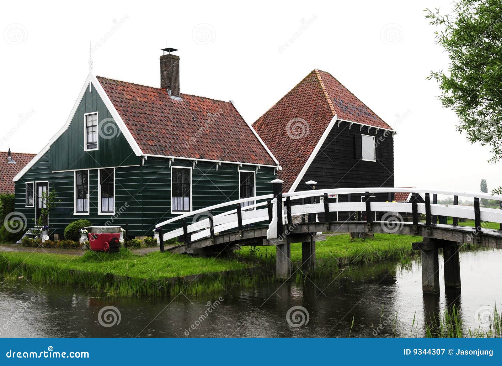 Beautiful Village with Bridge and River Stock Image - Image of ...