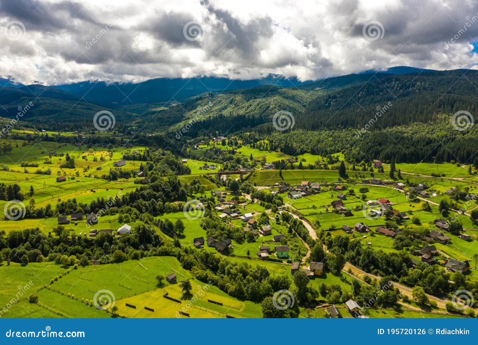 Beautiful Village in the Mountains Aerial View. Stock Photo - Image of ...