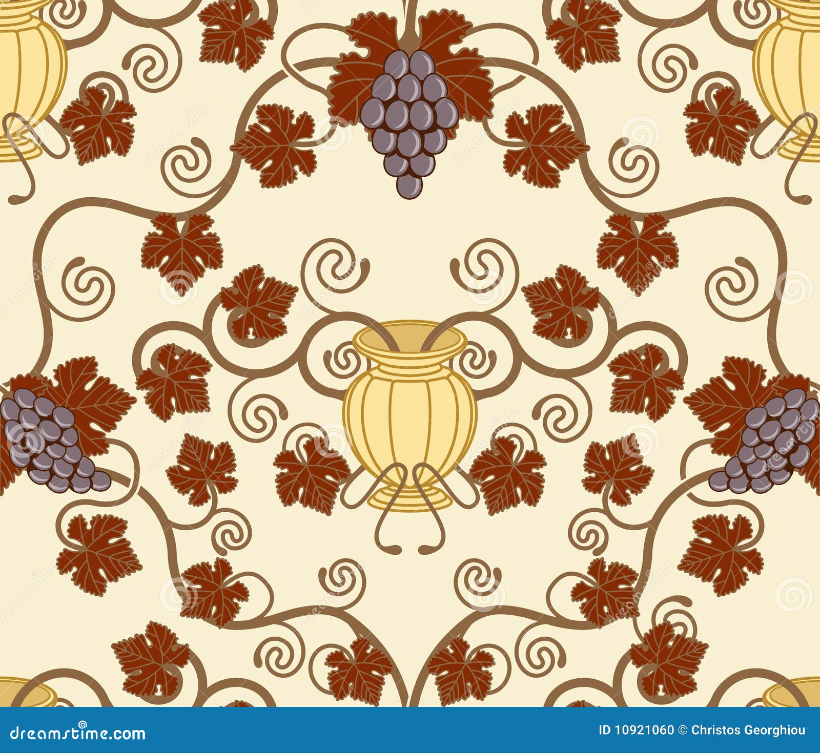 Beautiful Vine Leaf and Urn Seamless Tile Design Stock Vector ...