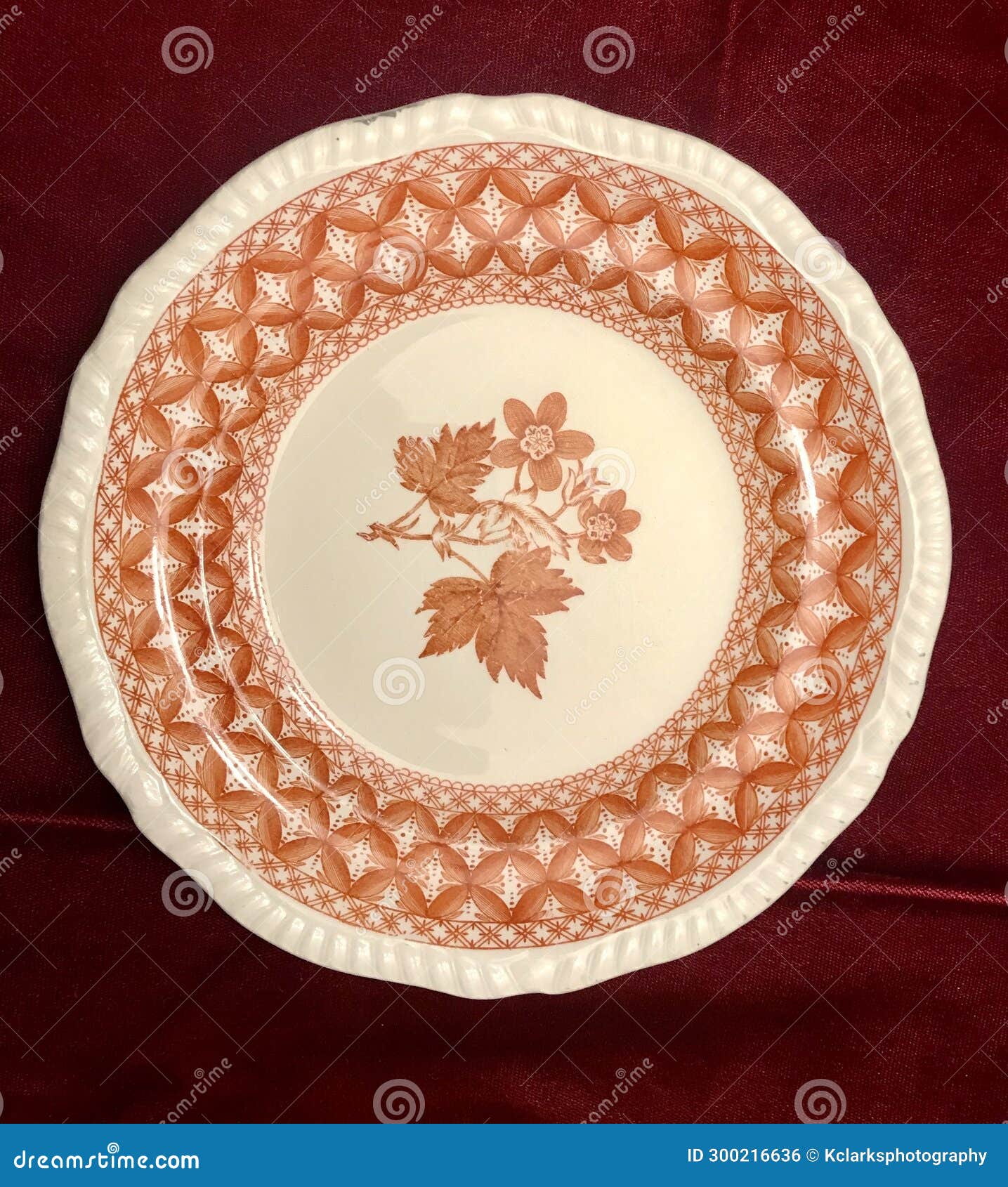 Beautiful Vintage Brick Red and White China Plate with Floral and ...