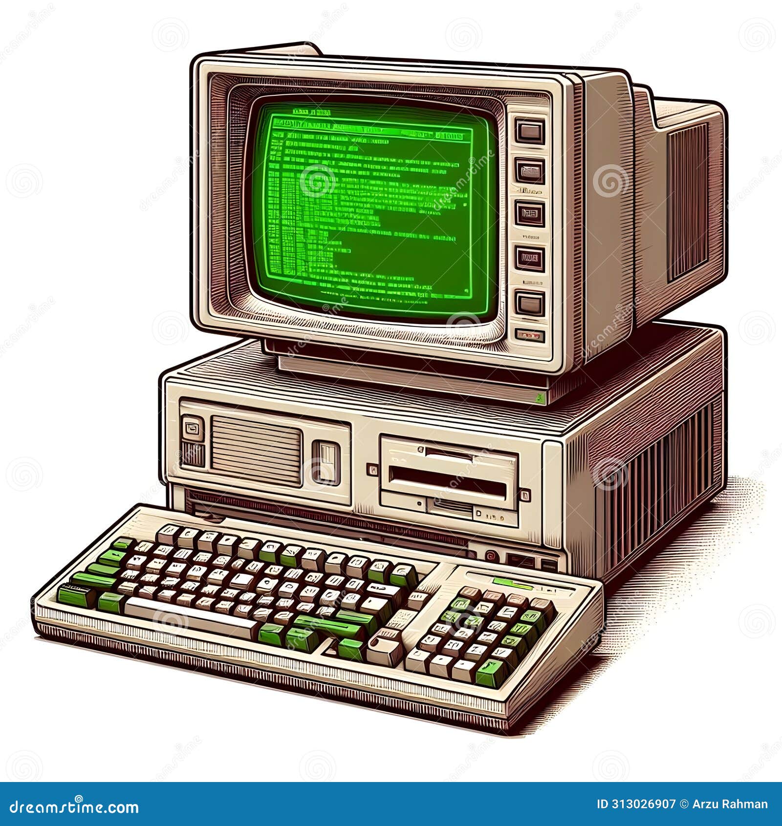 Beautiful Vintage computer stock illustration. Illustration of print ...