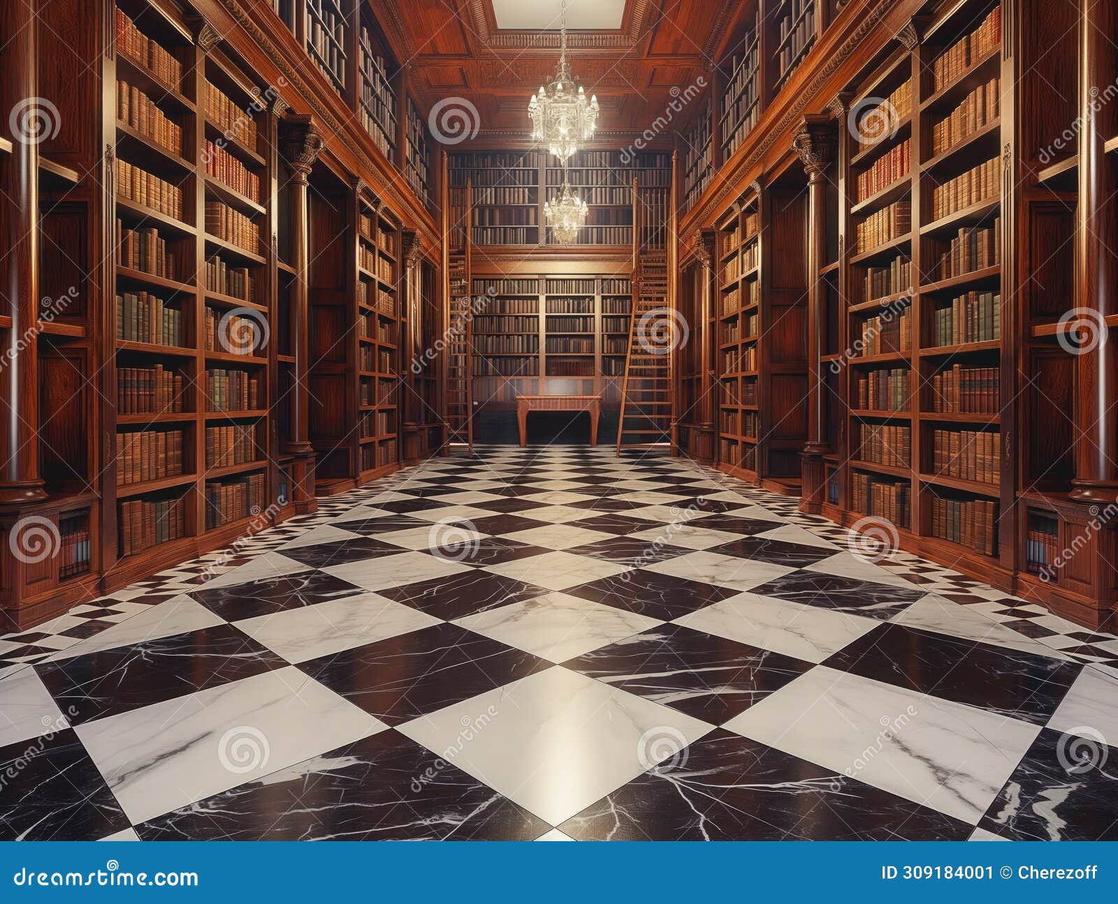Beautiful Vintage Wooden Library Interior Stock Image - Image of retro ...