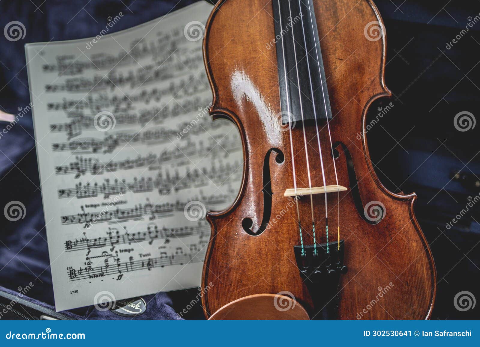 Beautiful Violin and Note Sheets on Violet Background Stock Image ...