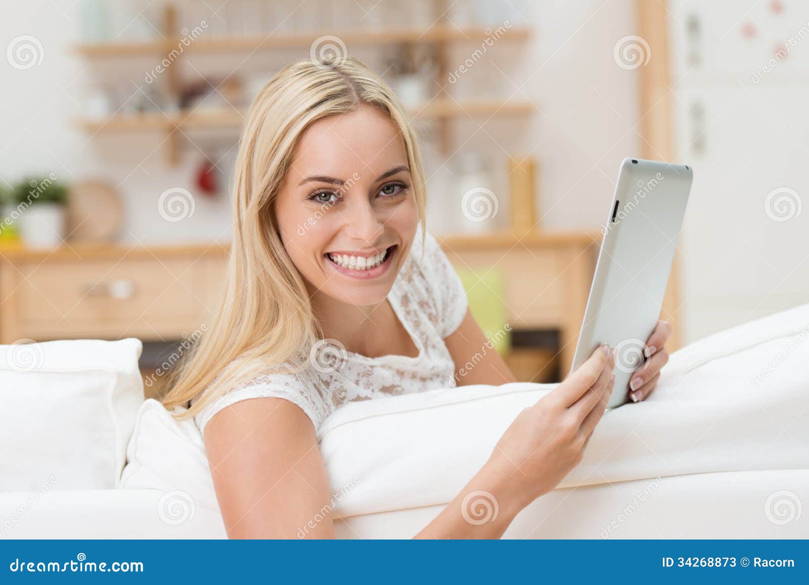 Beautiful Vivacious Woman with a Tablet Stock Image - Image of cute ...