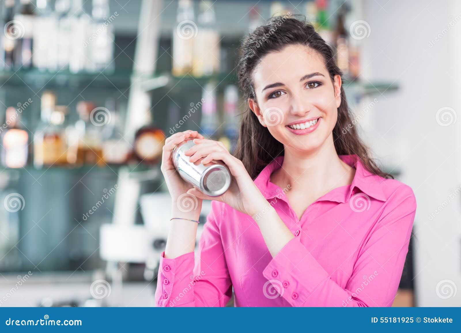 Beautiful Waitress with Cocktail Shaker Stock Image - Image of casual ...