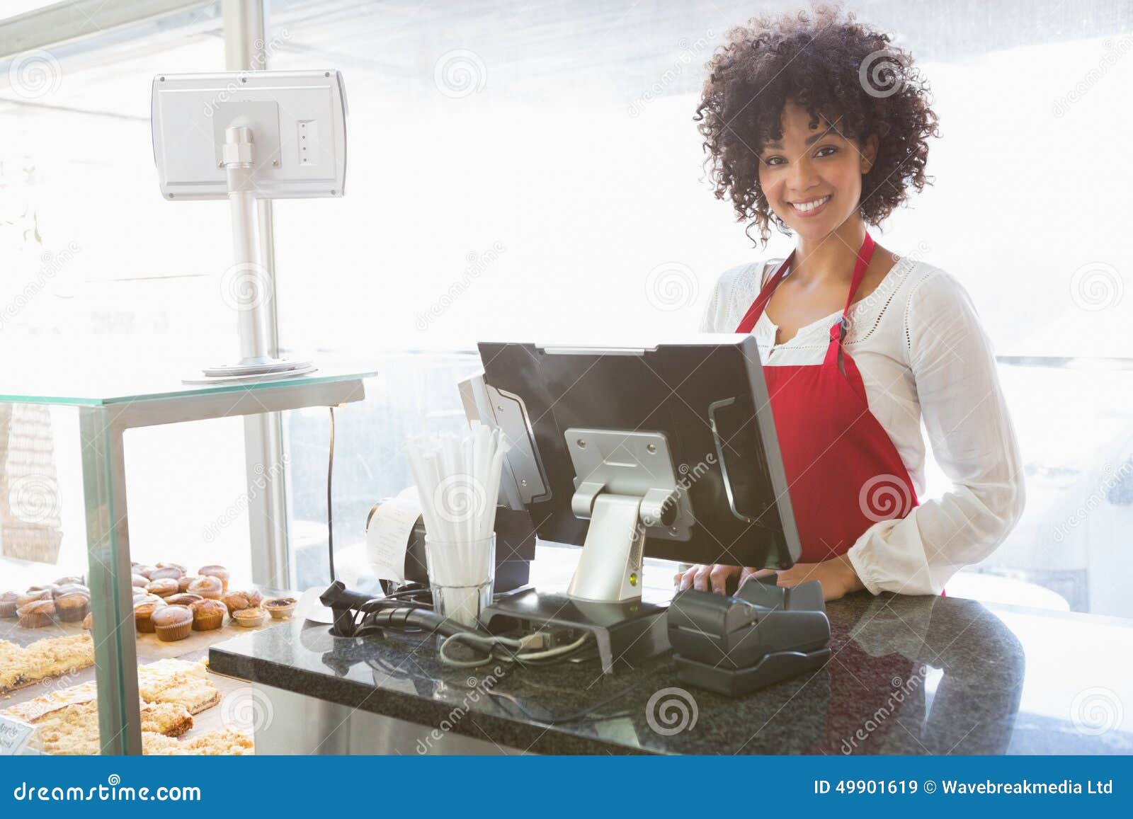 Beautiful Waitress Posing Behind the Counter Stock Image - Image of ...