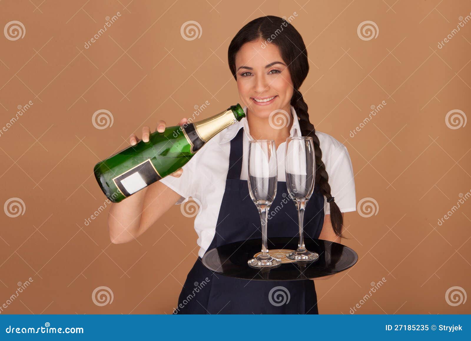 Beautiful Waitress Pouring Champagne Stock Image - Image of function ...