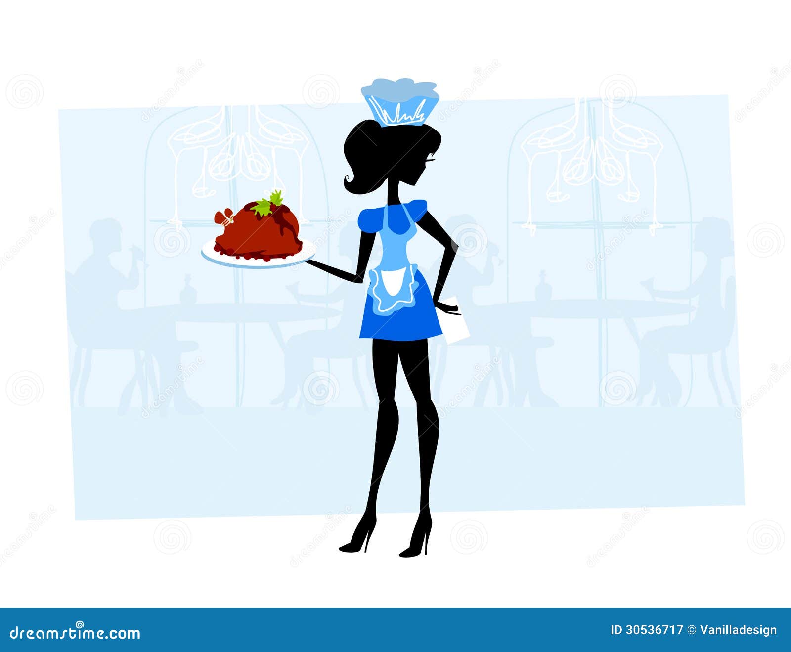 Beautiful Waitress Serving a Chicken Stock Vector - Illustration of ...