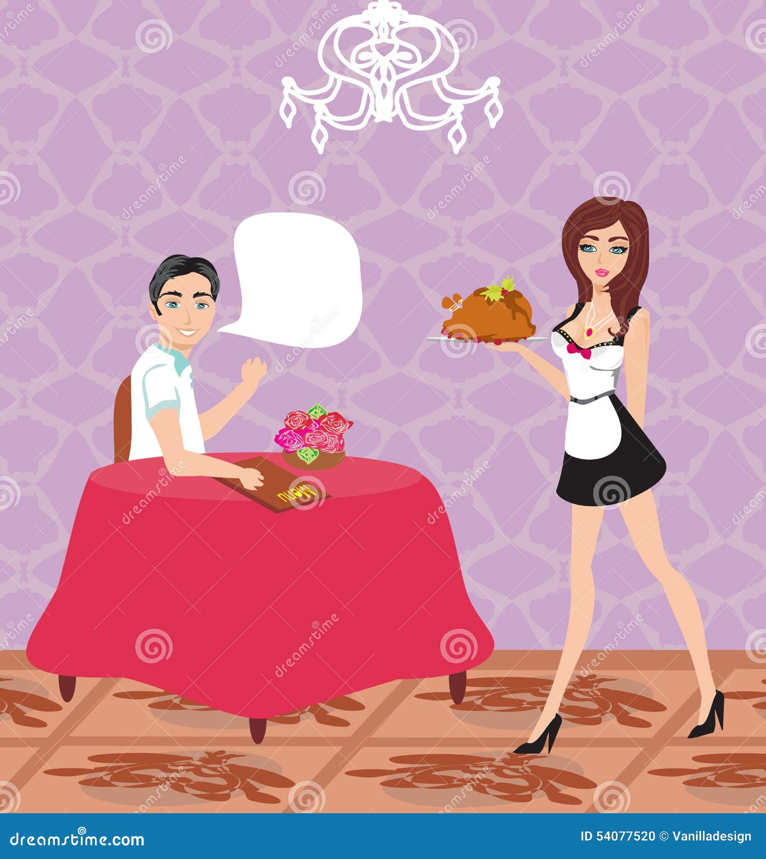 Beautiful Waitress Serving a Chicken Stock Vector - Illustration of ...