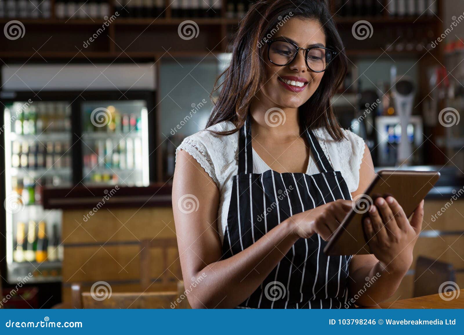 Waitress Using Digital Tablet Stock Photo - Image of computer, happy ...