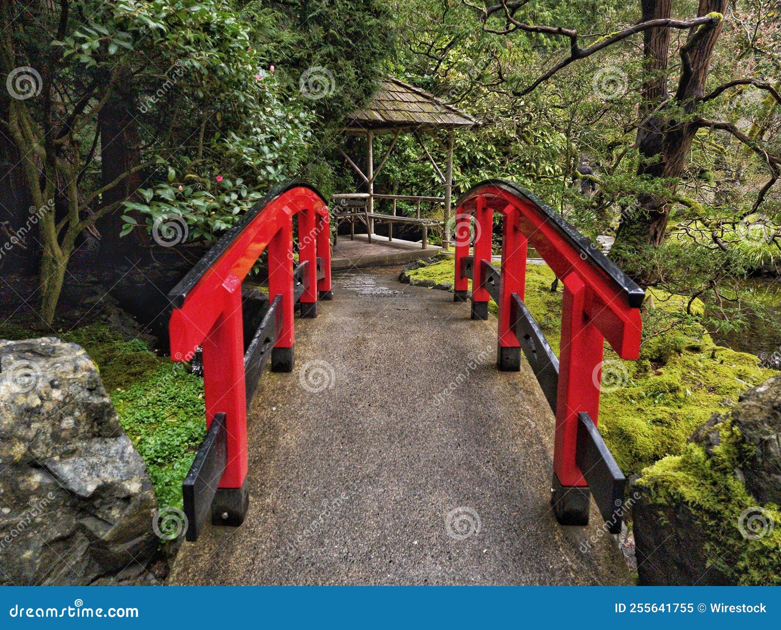 Beautiful Walkway, Bridge, and Garden Landscape in a Park Stock Image ...