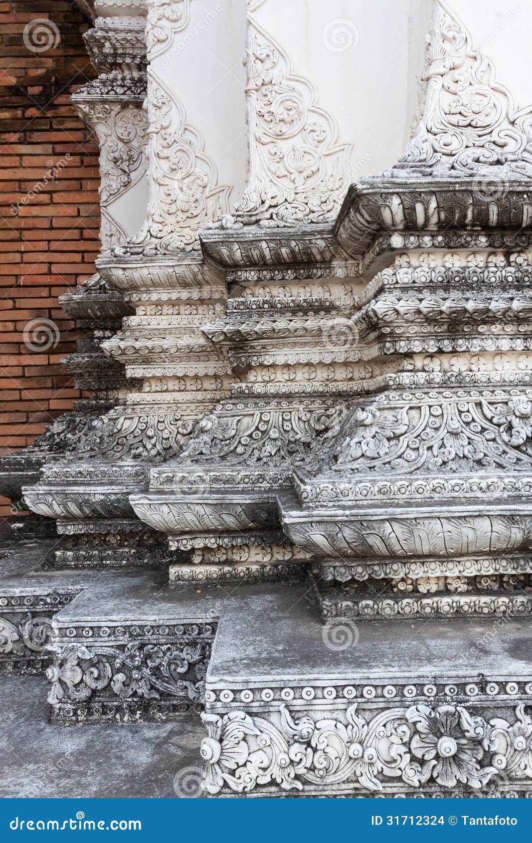 Beautiful Wall Detail of Thai Tample Stock Photo - Image of wall ...
