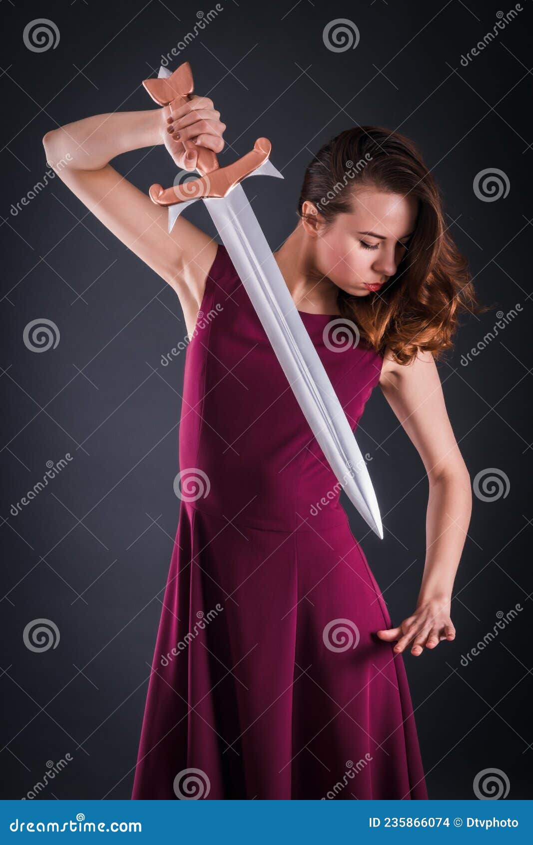 Beautiful Warlike Princess with Sword in Her Hands Stock Photo - Image ...