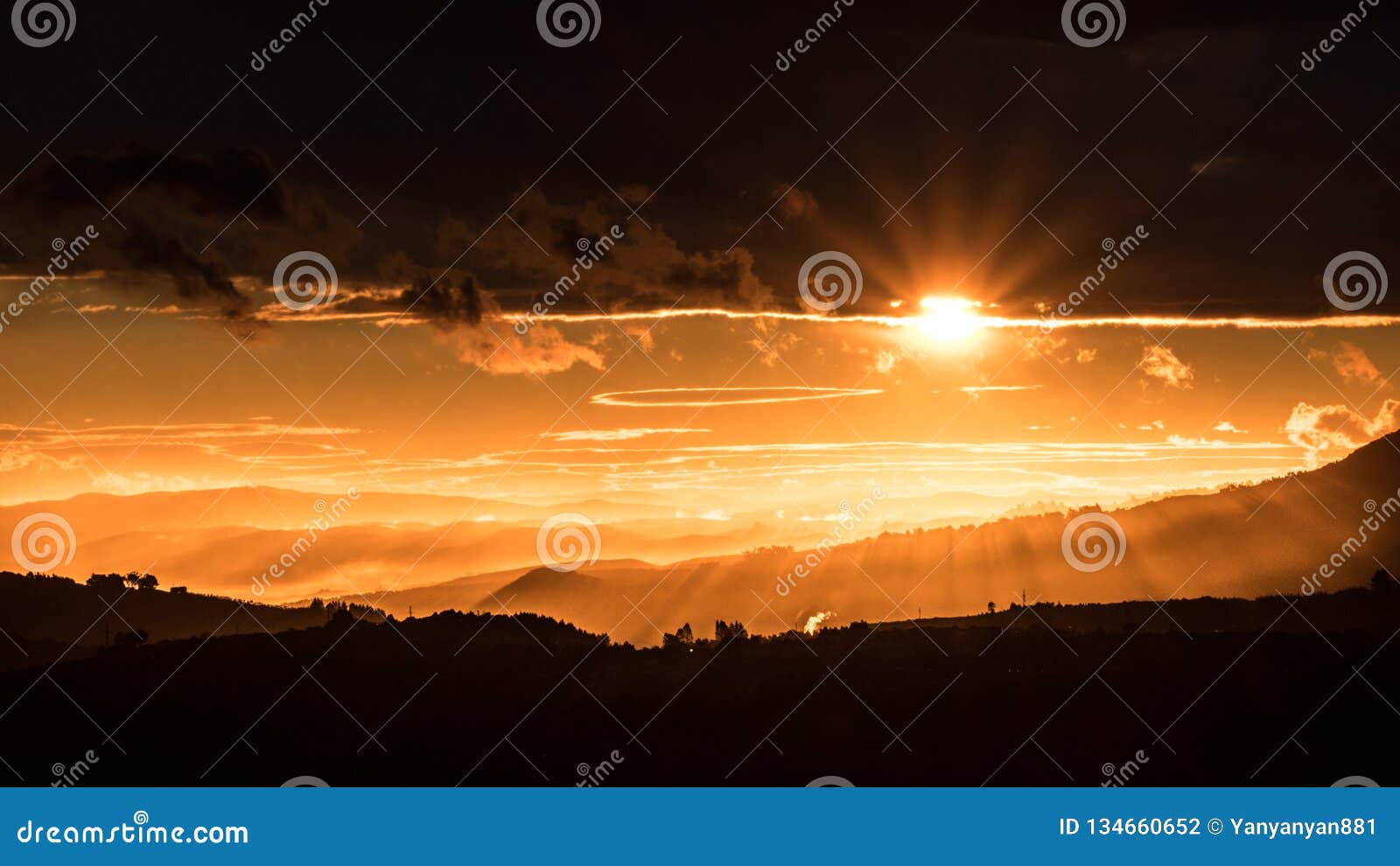 Beautiful Warm and Orange Sunset and Sunrays Stock Photo - Image of ...