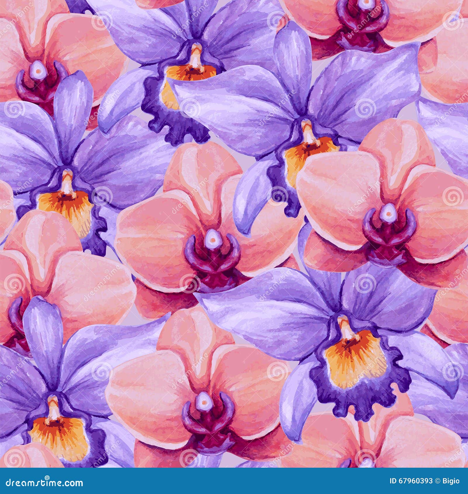 Beautiful Watercolor Orchids Seamless Pattern. Stock Vector ...