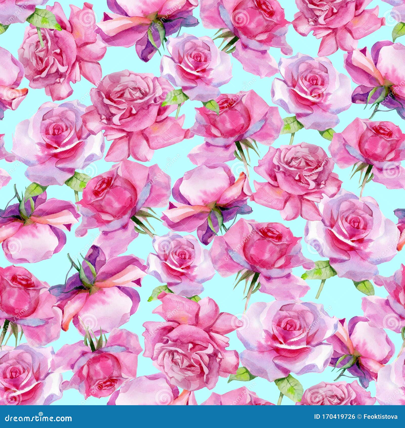 Beautiful Watercolor Pink Roses. Seamless Pattern. Stock Illustration ...