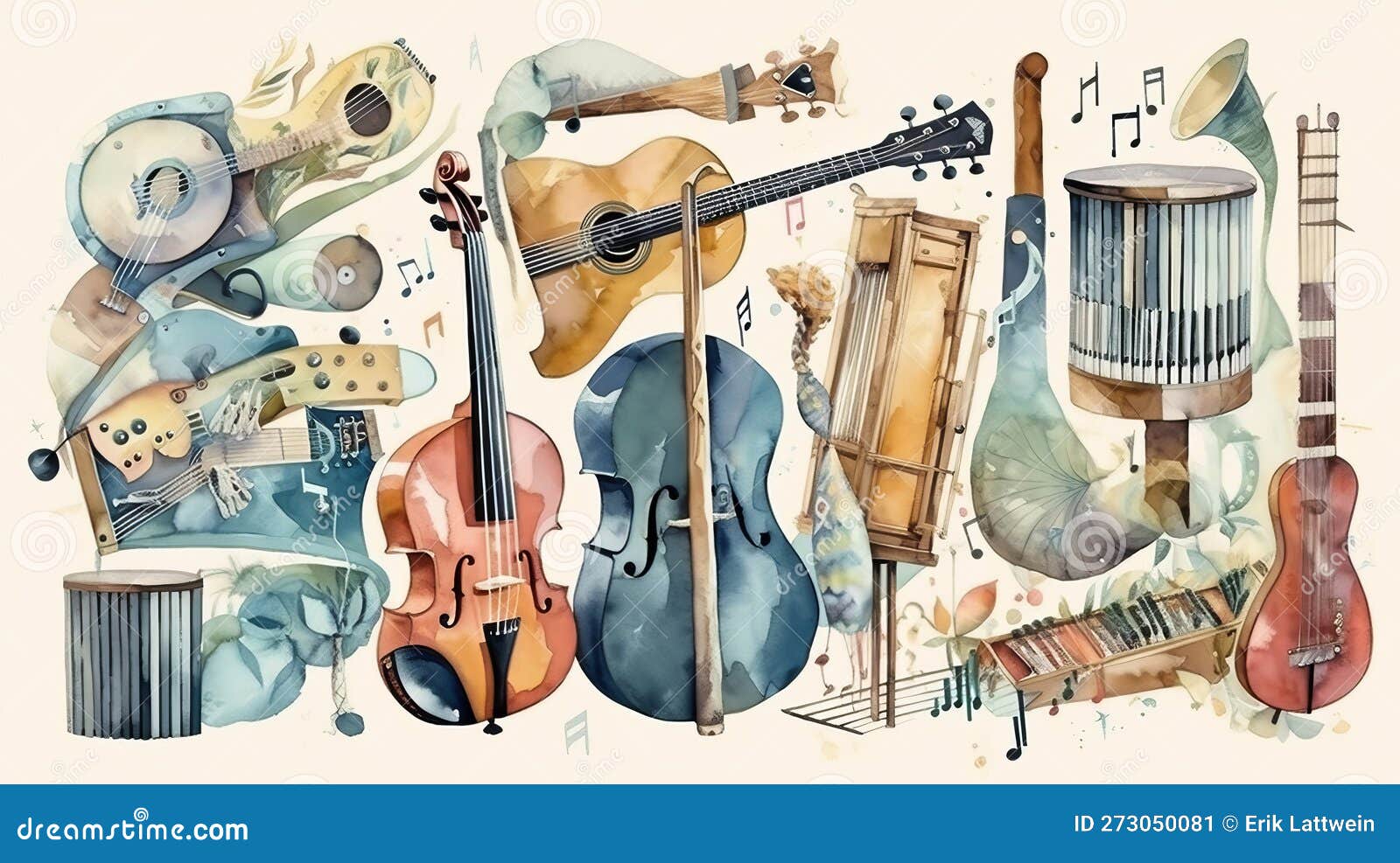 Beautiful Watercolor Style Background of Musical Instruments - Made ...