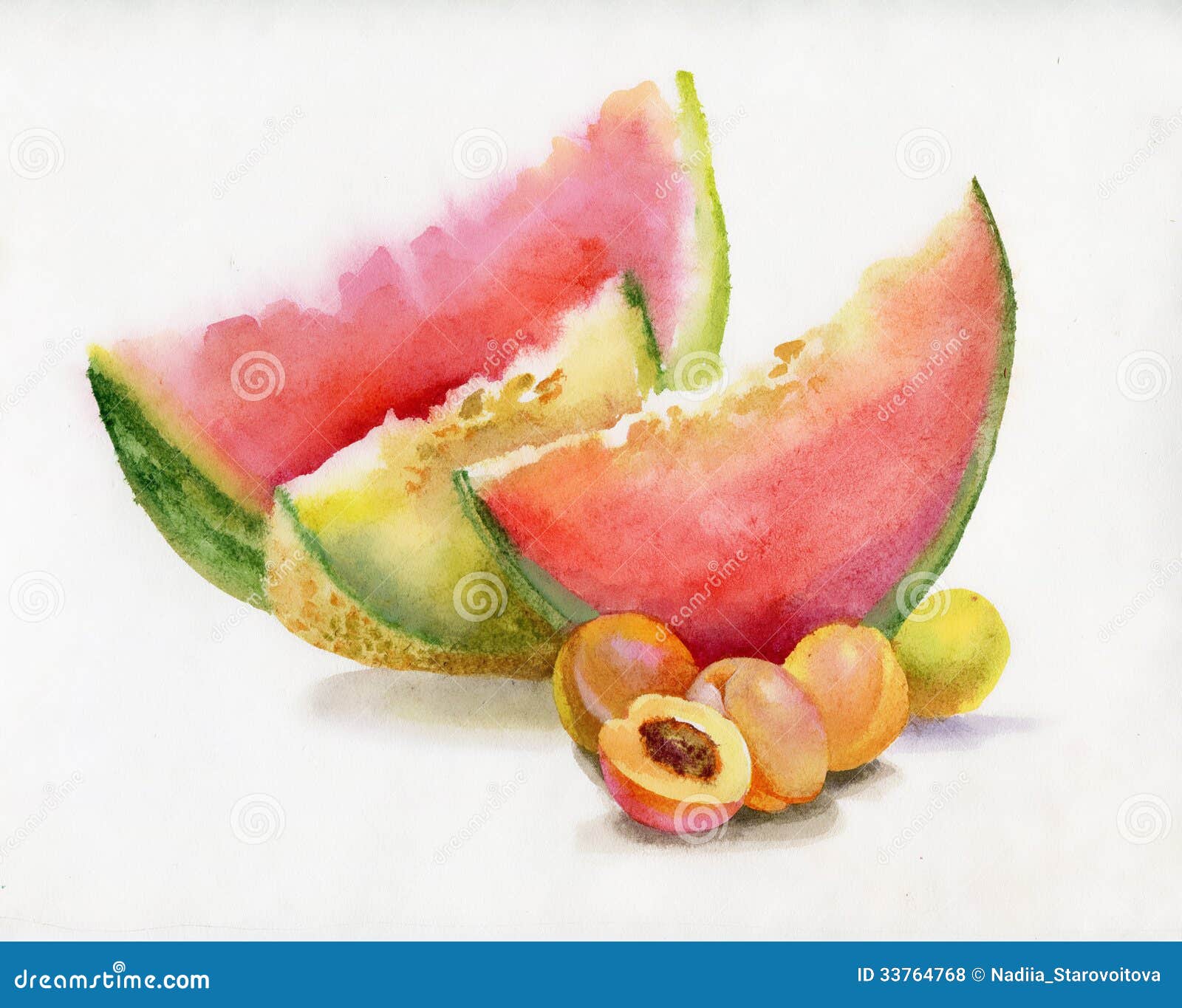 Watercolor Watermelon Slice With Seeds Isolated On White Background ...