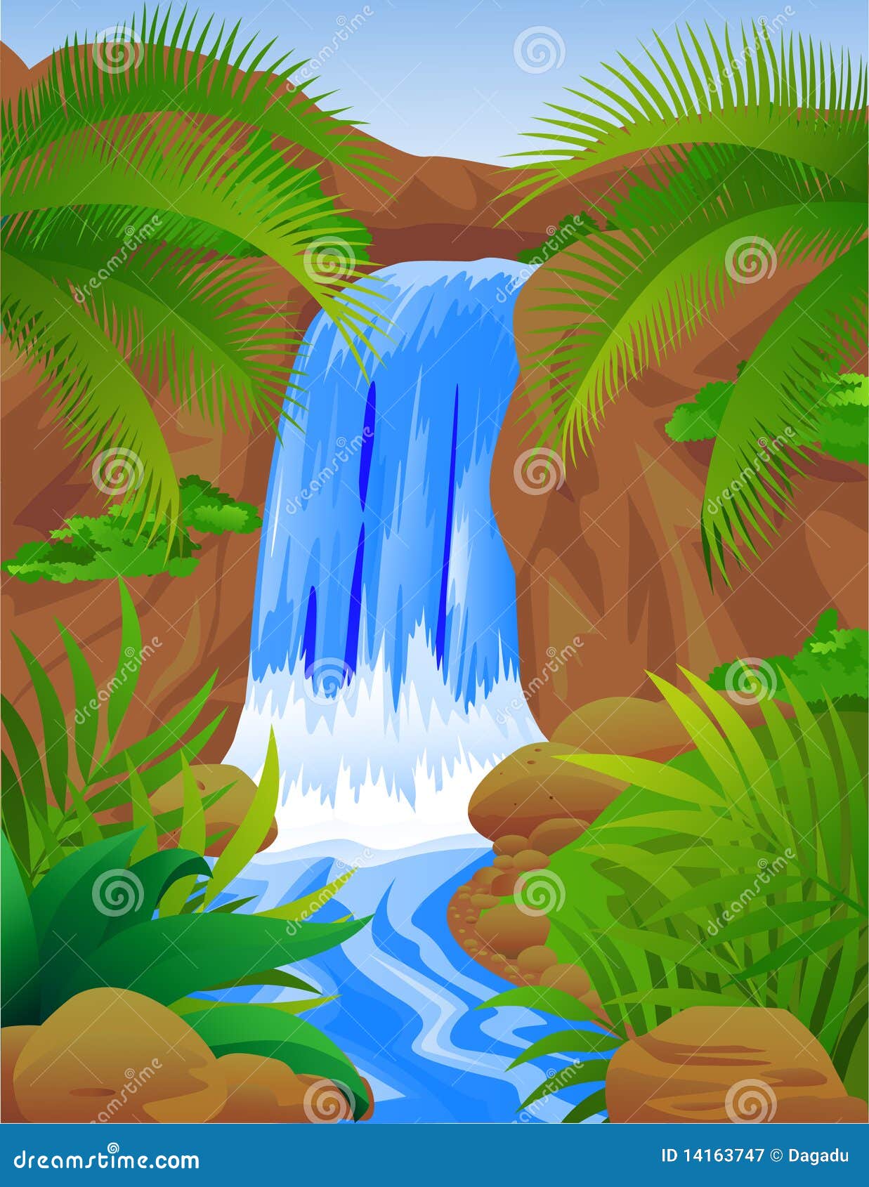 Beautiful waterfall stock vector. Illustration of daylight - 14163747