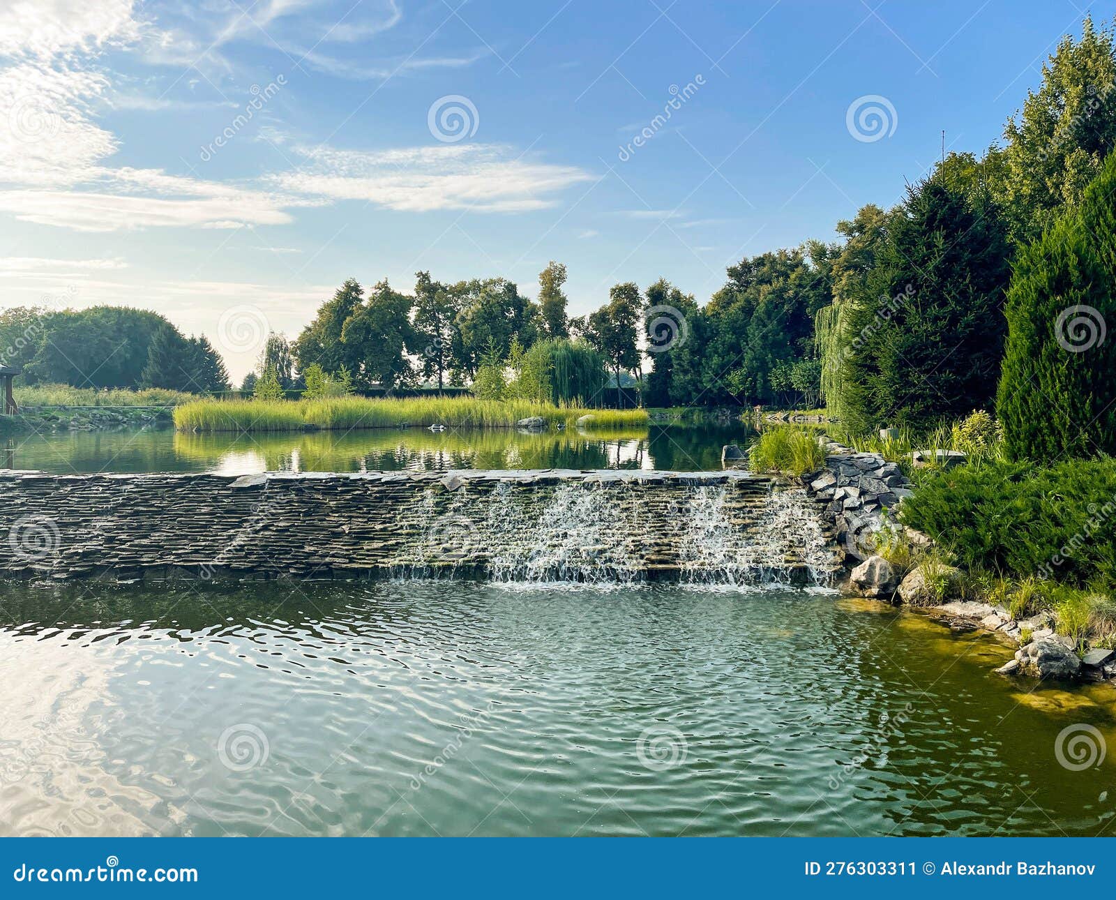 Beautiful Waterfall in Artificial Lake Stock Image - Image of story ...