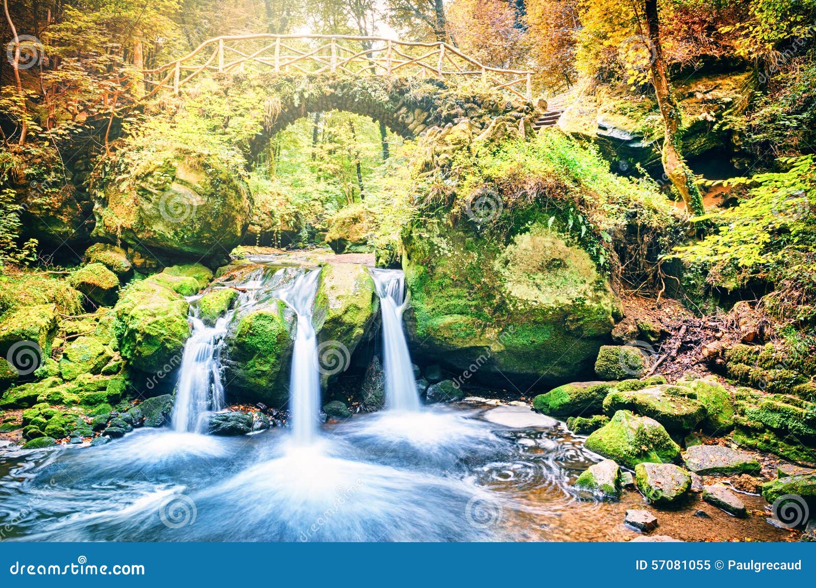 Beautiful Waterfall in Autumn Forest Stock Image - Image of fresh, park ...