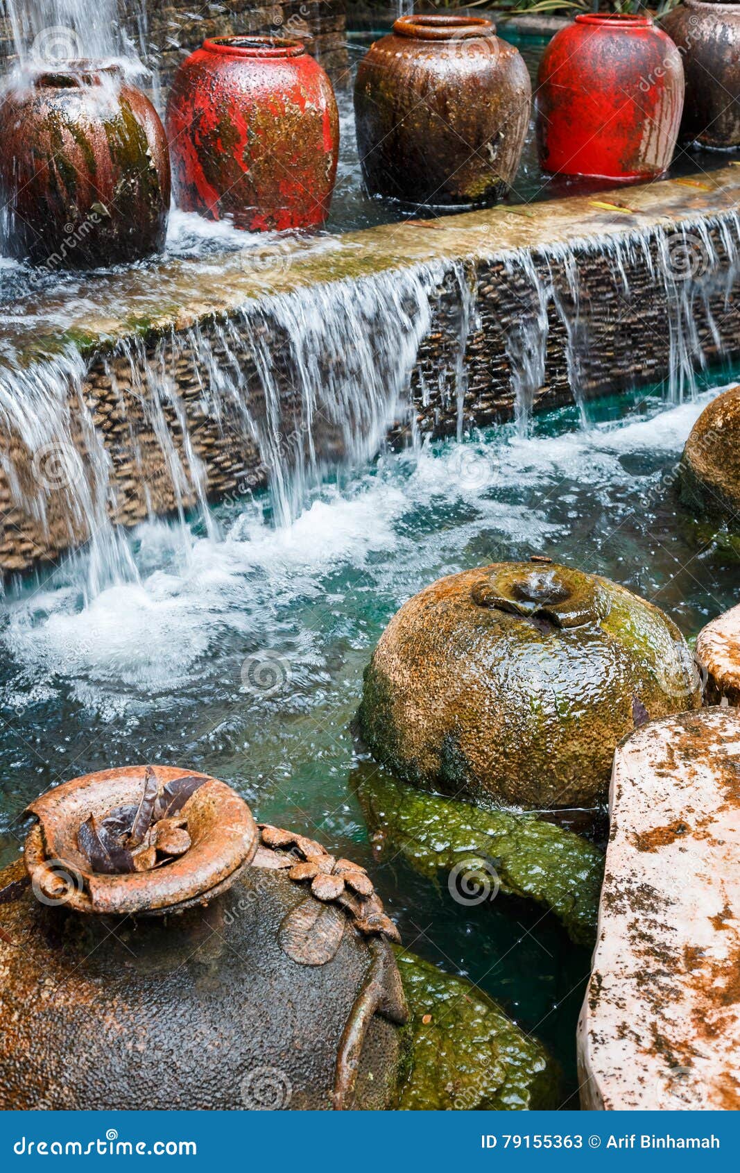 Beautiful Waterfall and Big Water Jar Stock Image - Image of holiday ...