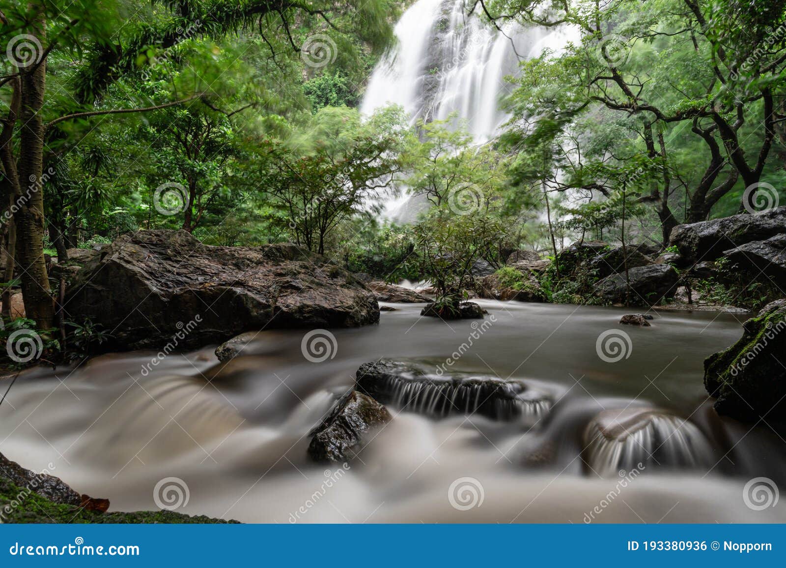 Beautiful Waterfall Deep in the Tropical Forest. Stock Photo - Image of ...