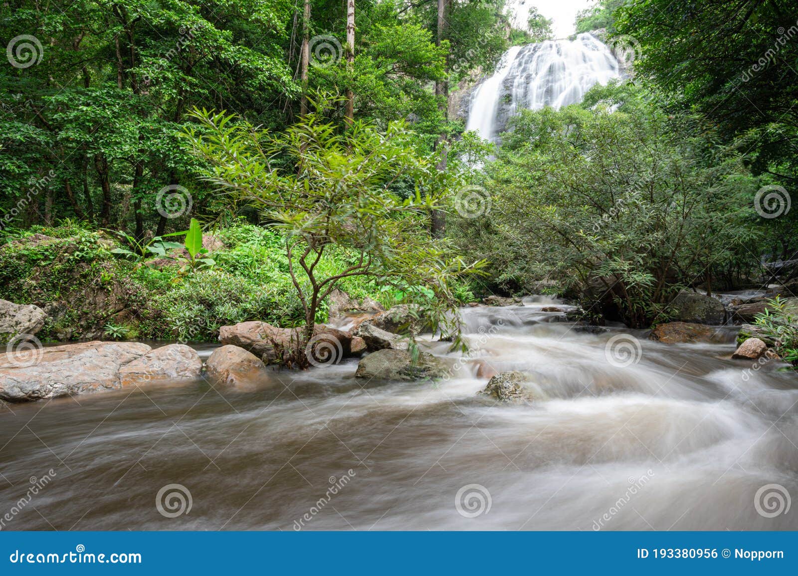 Beautiful Waterfall Deep in the Tropical Forest. Stock Photo - Image of ...