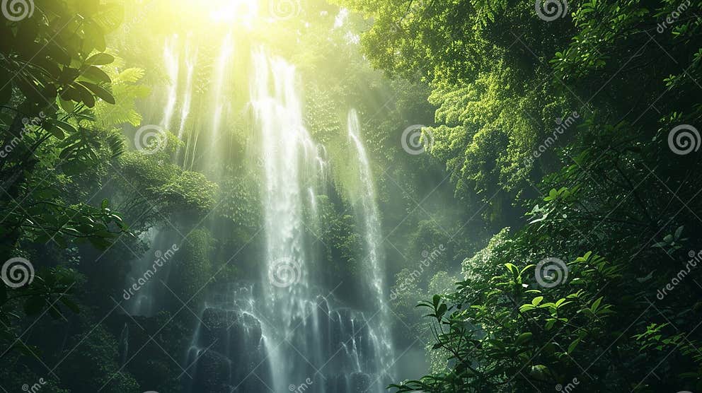 The Beautiful Waterfall at Deep Tropical Rainforest Stock Photo - Image ...