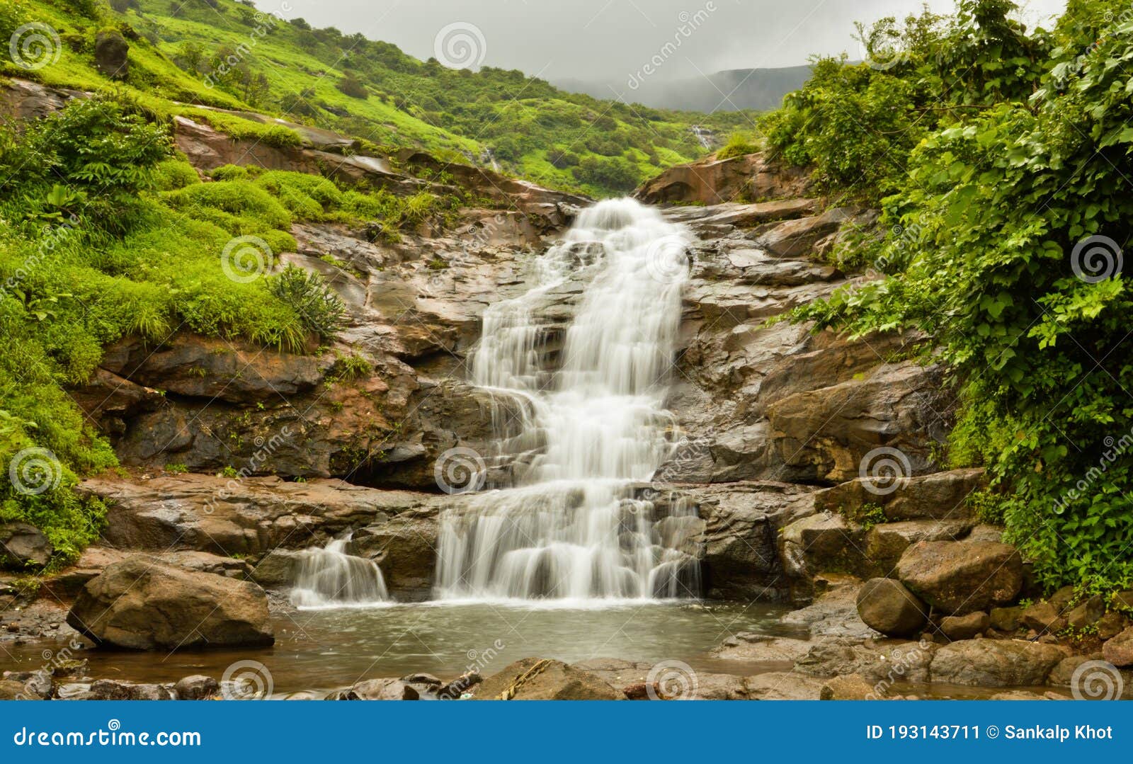 Beautiful Waterfall Background with Greenery Stock Image - Image of ...