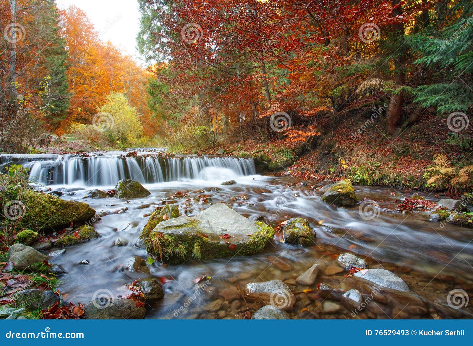 Beautiful Waterfall in Forest, Autumn Landscape Stock Image - Image of ...