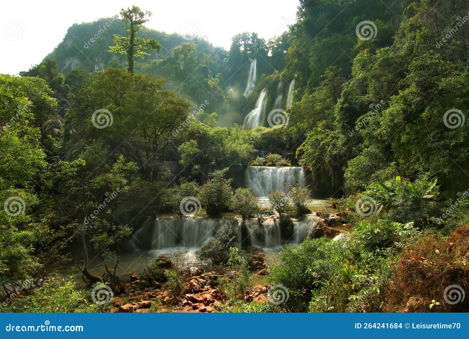 Beautiful Waterfall in Green Forest Stock Photo - Image of tree, fall ...