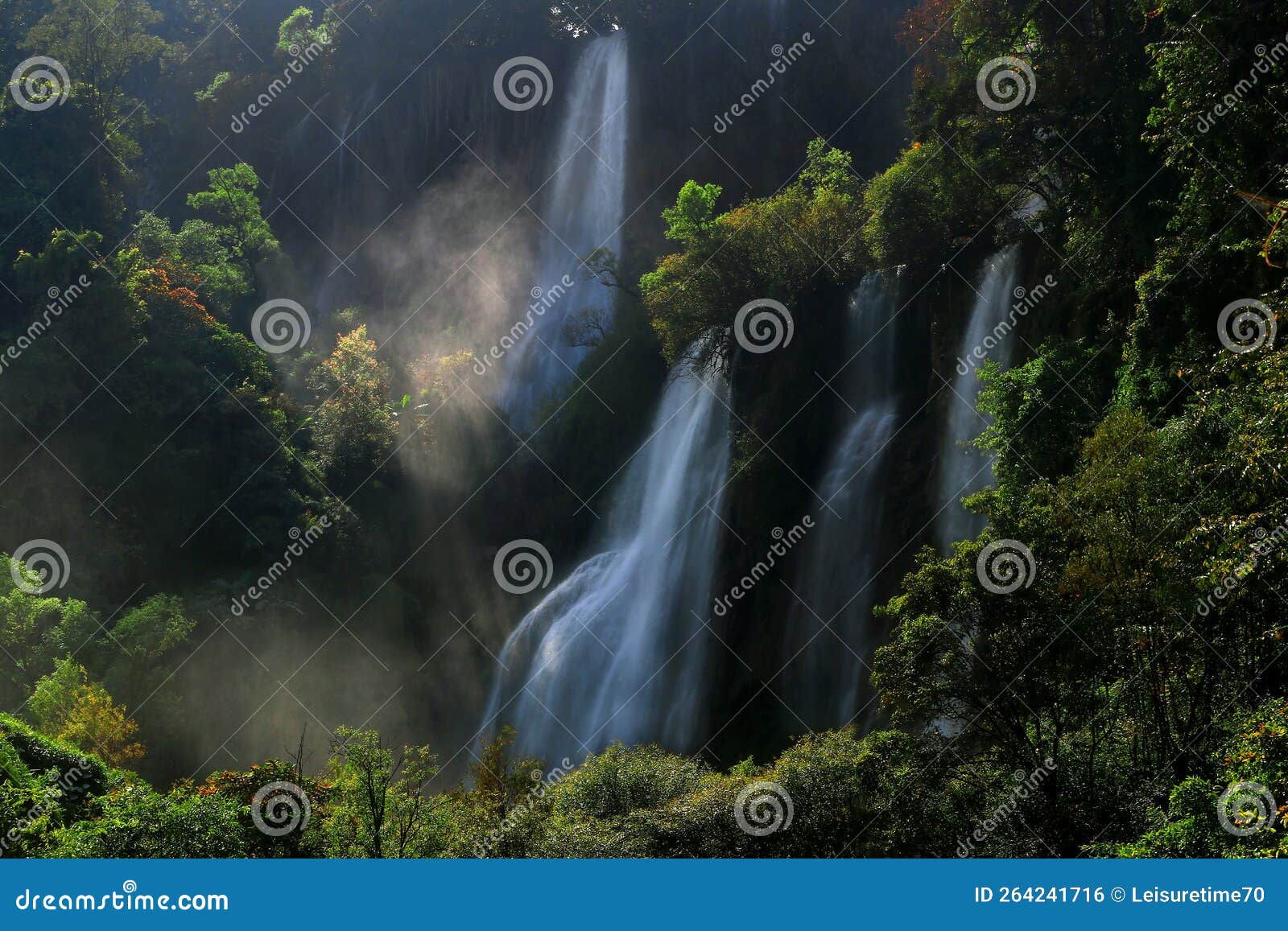 Beautiful Waterfall in Green Forest Stock Photo - Image of jungle ...