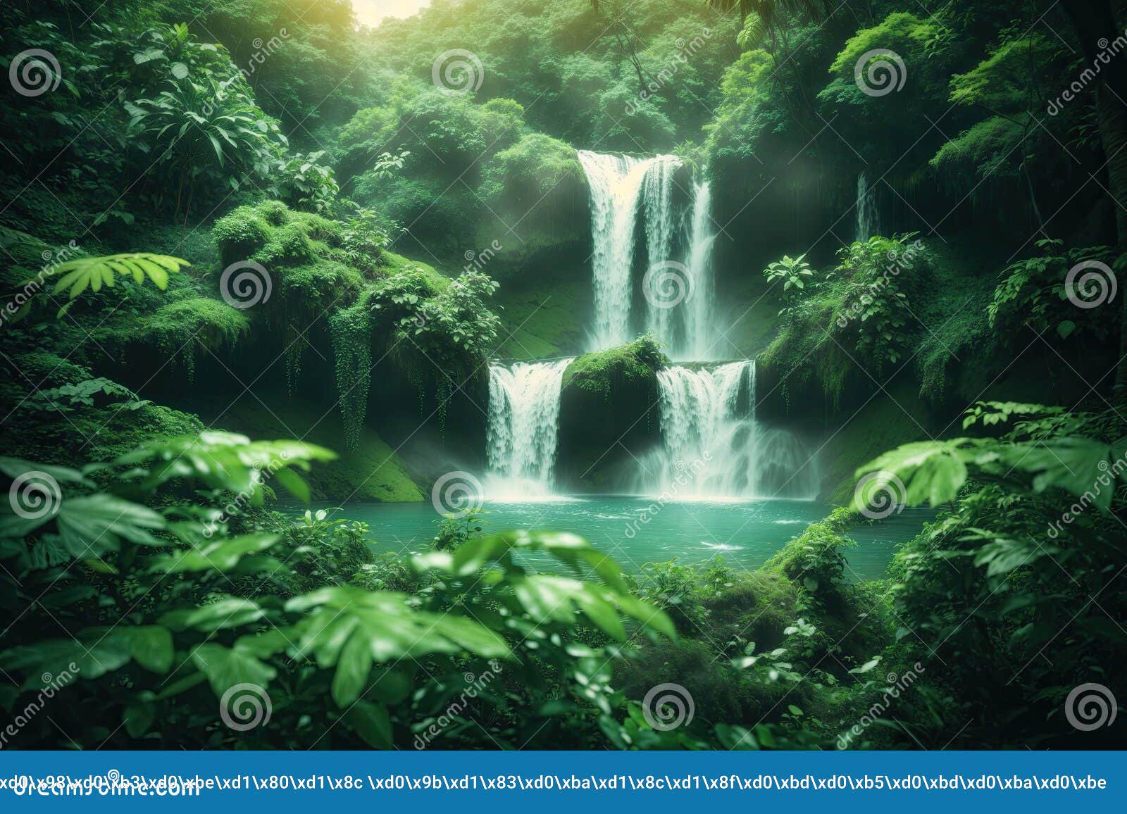 Beautiful Waterfall in Green Jungle Oasis. Ai Generative Stock ...