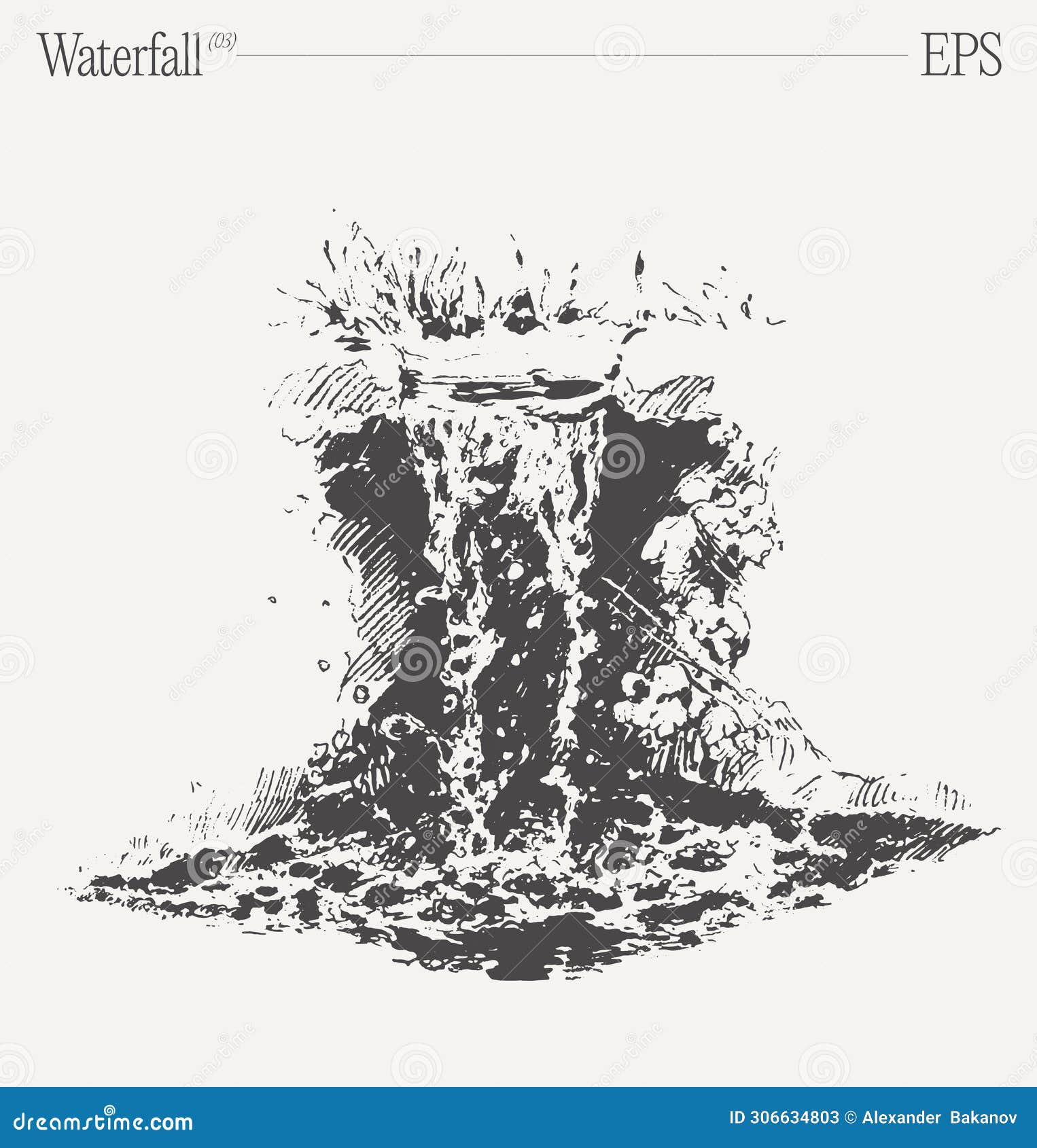 A Beautiful Waterfall. Hand Drawn Vector Illustration, Sketch Stock ...
