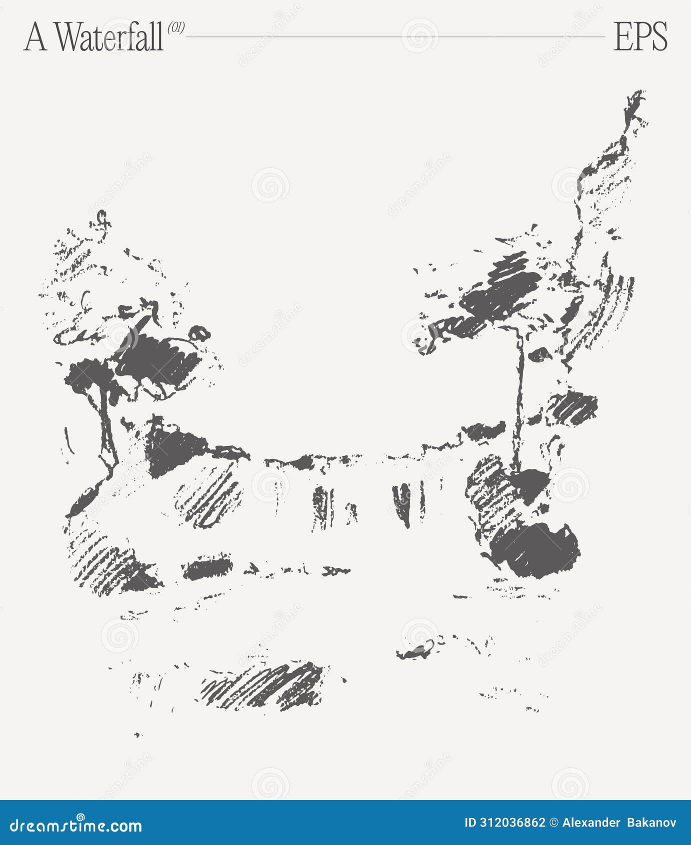 A Beautiful Waterfall. Hand Drawn Vector Illustration, Sketch Stock ...