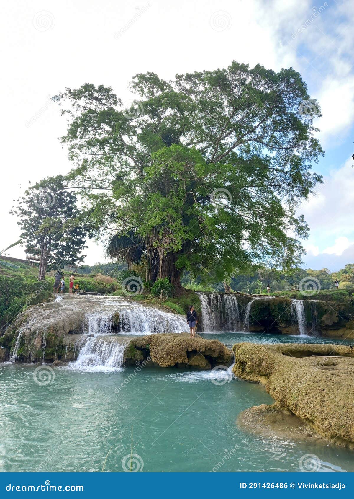Beautiful Waterfall in the Middle of Rice Fields Stock Photo - Image of ...