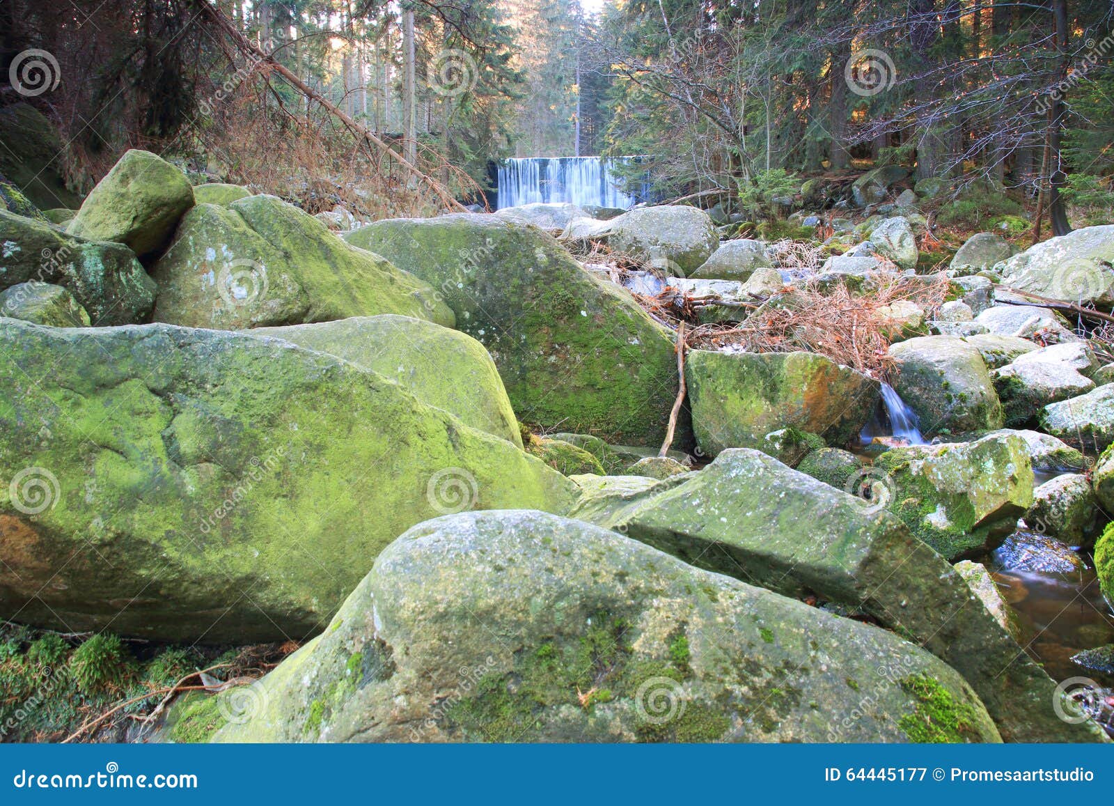 Beautiful Waterfall on a Mountain Slope. River with Cascades Stock ...