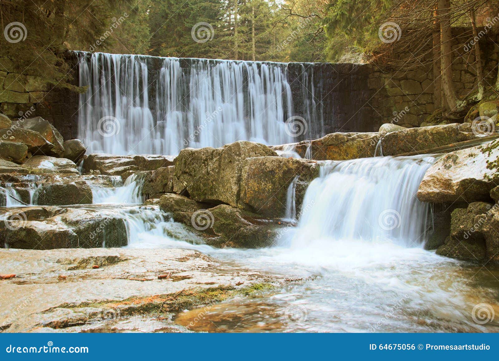 Beautiful Waterfall on a Mountain Slope. River with Cascades Stock ...