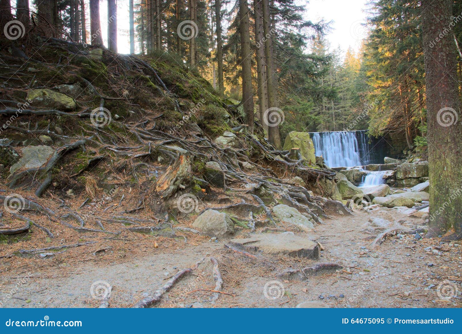 Beautiful Waterfall on a Mountain Slope. River with Cascades Stock ...