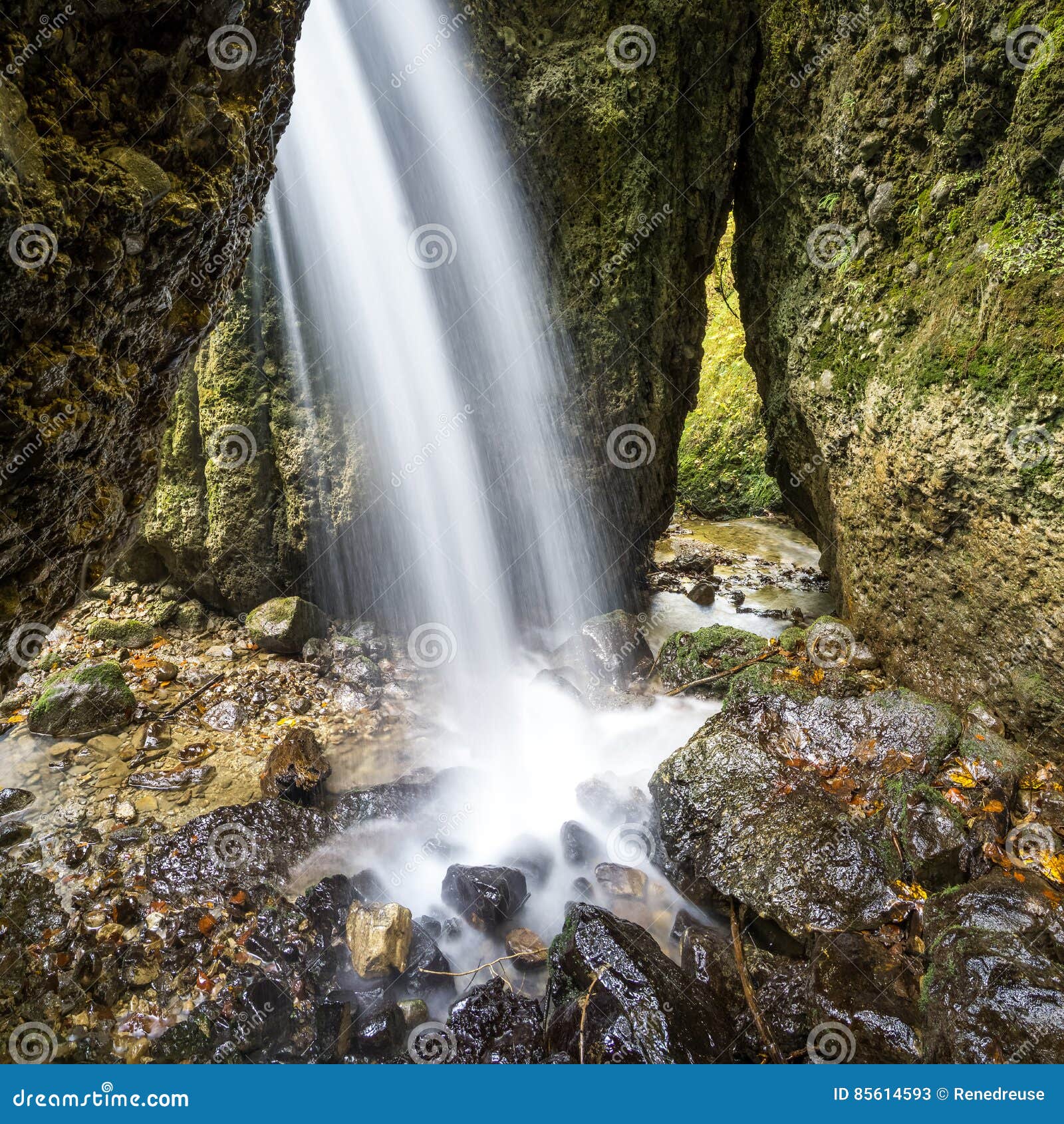 Beautiful Waterfall in a Narrow Gorge. Stock Image - Image of natural ...